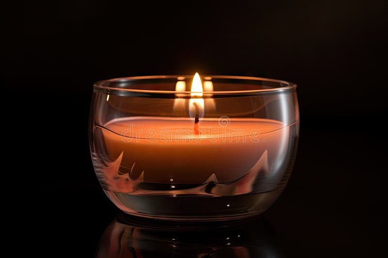 Aromatic Candle in a Clear Glass Container, with Reflection of Flame ...
