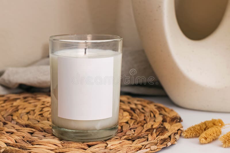 Aromatic Candle with Empty Label Close-up Stock Image - Image of place ...