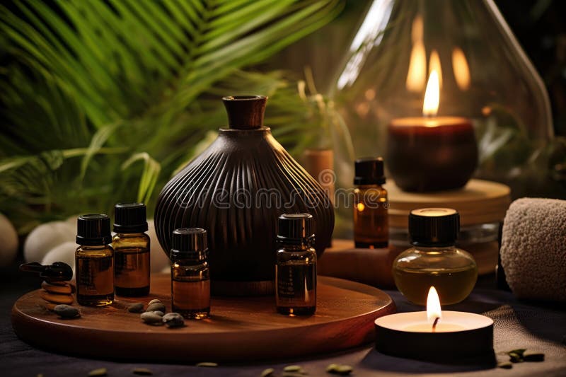 Aromatic Candles and Essential Oil Diffuser in a Relaxing Home Spa ...