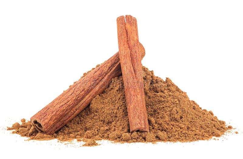 Aromatic Cinnamon Sticks and Heap of Ground Cinnamon Isolated on White ...