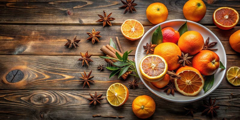Aromatic Citrus and Spice Composition on Rustic Wood. Generative AI ...