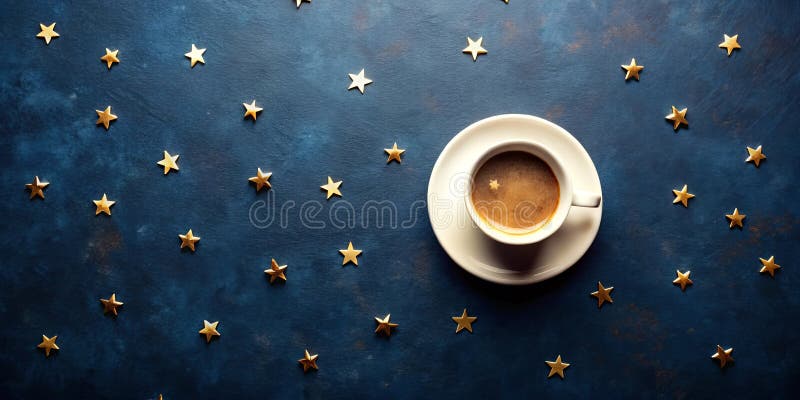 Aromatic Coffee Break Under a Night Sky of Gold Stars. Generative AI ...
