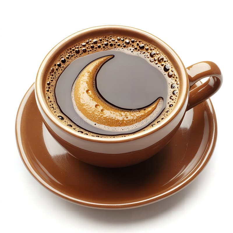 Aromatic Coffee Cup with Crescent Moon Foam Art Relaxing Morning Drink ...