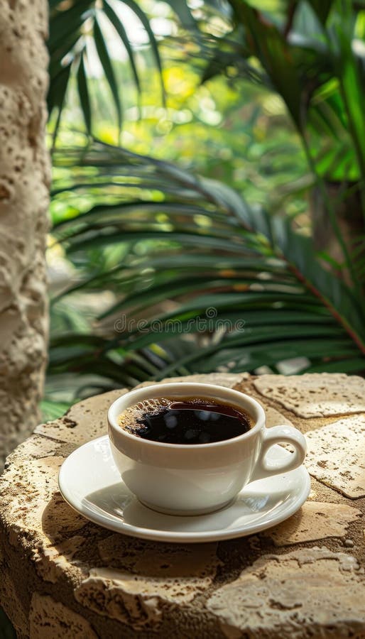 Aromatic Coffee Cup with Lush Plantation Mountain Backdrop, Ideal for ...