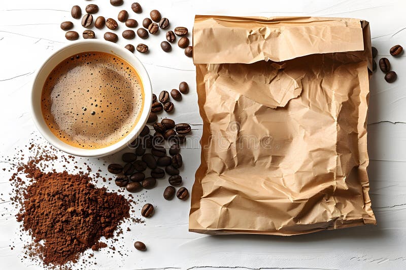 Coffee Aesthetic: Fresh Brew with Beans and Packaging for Cafes and ...