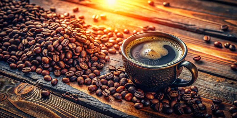 Aromatic Dawn Elevated Perspective of Rustic Morning Coffee Ritual with ...