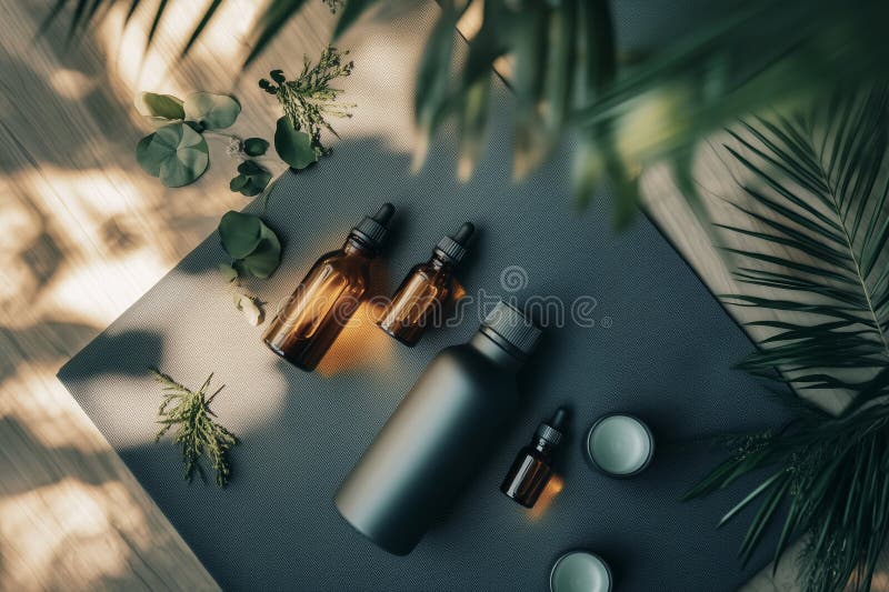 Aromatic Essential Oils and Botanical Elements Arranged Thoughtfully on ...