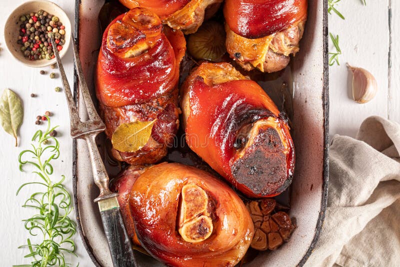 Aromatic and Fat Pork Knuckle Baked in Casserole Stock Photo - Image of ...
