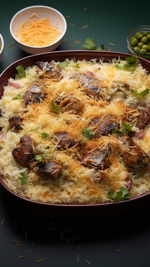 Aromatic Feast Mutton Biryani Presented Enticingly on a Table Stock ...
