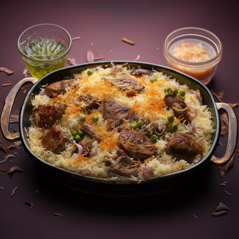 Aromatic Feast Mutton Biryani Presented Enticingly on a Table Stock ...