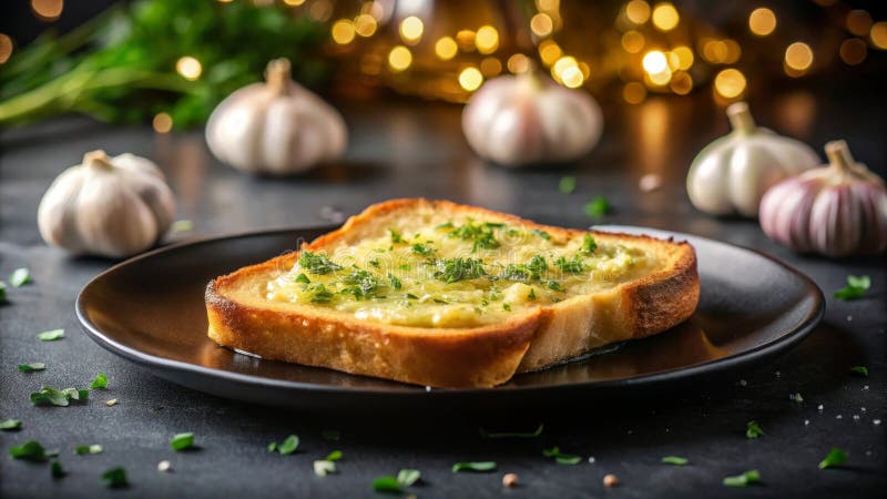 Aromatic Garlic Herb Toast on a Dark Plate. Generative AI Stock ...