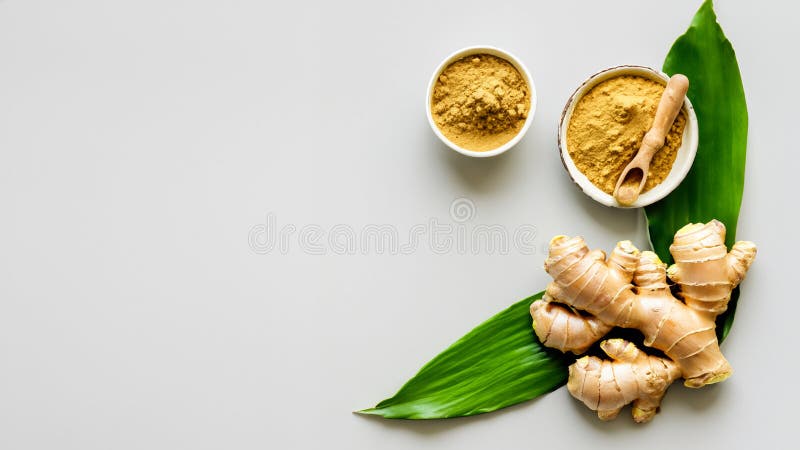Aromatic Ginger with Leaf and Powder with Copy Space. Generative Ai ...