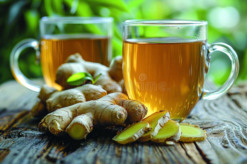 Aromatic Ginger Tea Served with Fresh Sliced Ginger on a Rustic Wooden ...