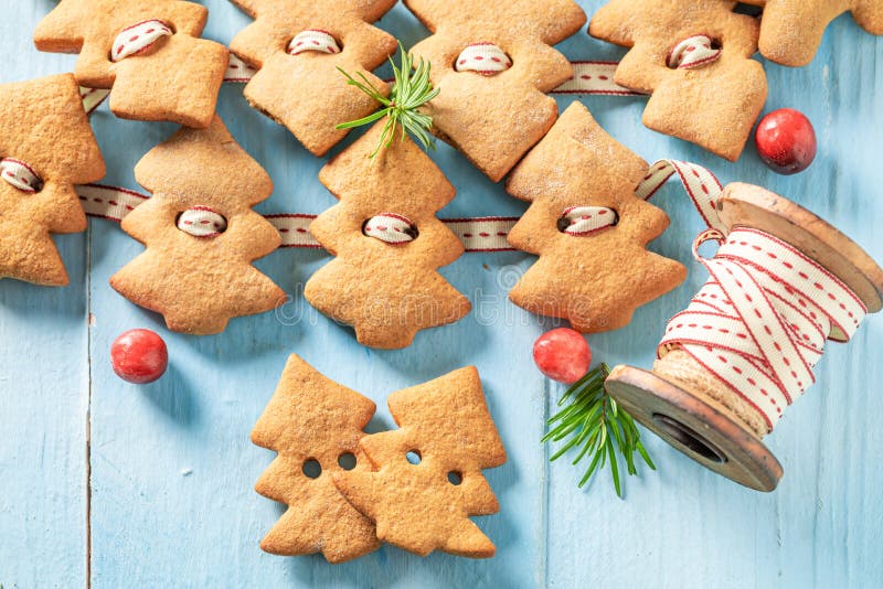 Aromatic Gingerbread Cookies Chain As Christmas Ornaments Stock Image ...