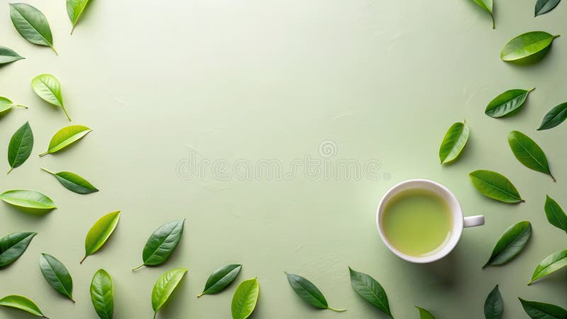 Aromatic Green Tea Infusion with Fresh Leaves Arranged in a Frame on a ...
