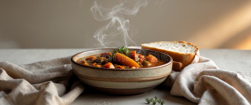 Aromatic Hearty Stew Rustic Bowl Crusty Bread Stock Photos - Free ...