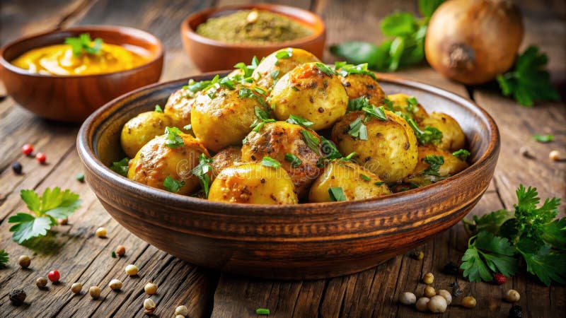 Aromatic Herb Roasted Baby Potatoes in Rustic Bowl. Generative AI Stock ...