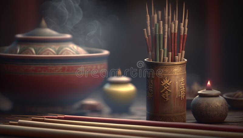 Aromatic Incense Sticks in a Traditional Chinese Setting Stock ...