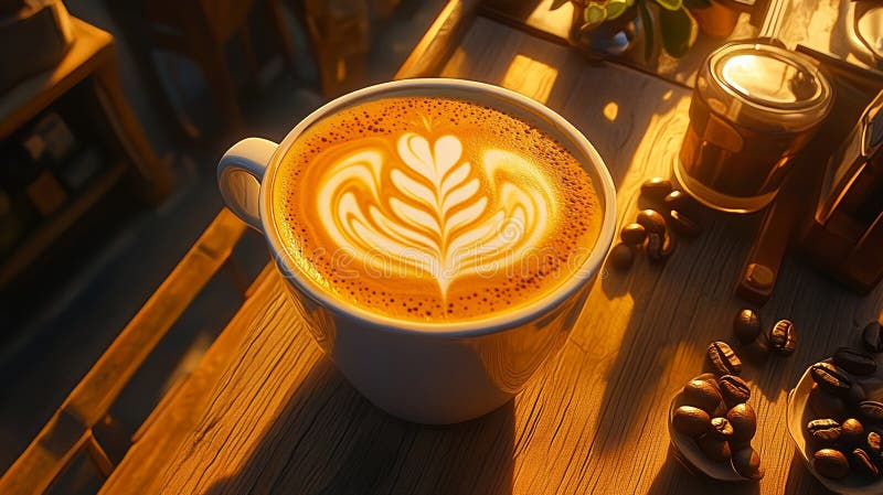Aromatic Latte Art Top View of Coffee Cup with Latte Art and Coffee ...