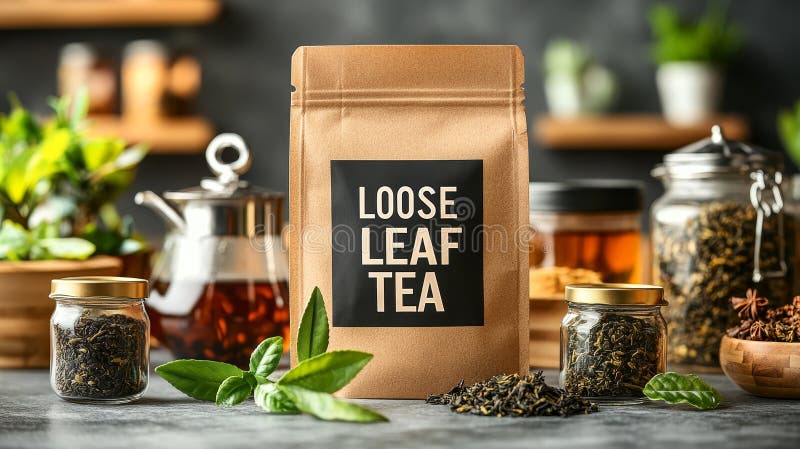Aromatic Loose Leaf Tea Packaging Mockup Display of Artisan Tea Blends ...