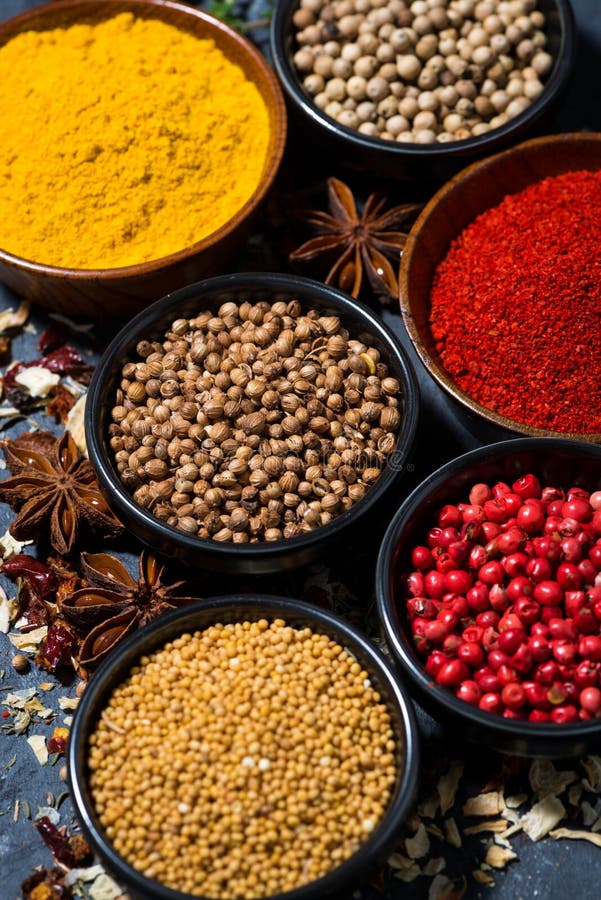 Aromatic Oriental Spices in Assortment, Closeup Stock Photo - Image of ...