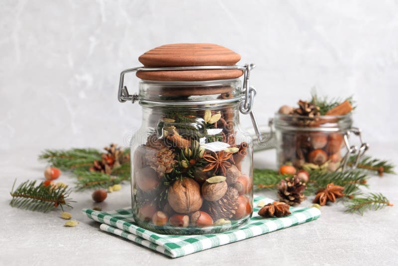Aromatic Potpourri in Glass Jar on White Table Stock Photo - Image of ...