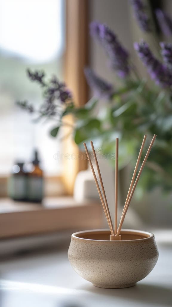 Aromatic Reed Diffuser with Lavender in Serene Home Setting Stock ...