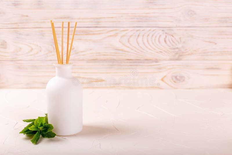 Aromatic Reed Diffuser with Mint Leaves Stock Image - Image of aromatic ...