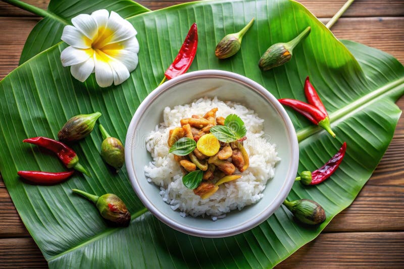 Aromatic Rice Bowl with Savory Stir-fried Vegetable Garnish, Presented ...