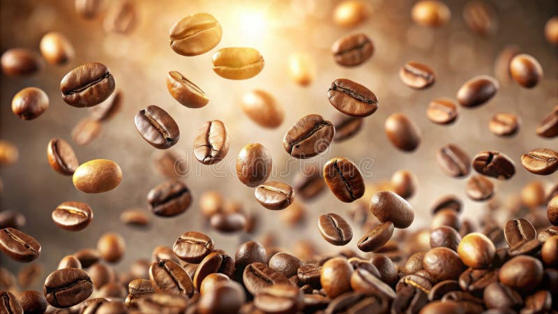 Aromatic Roasted Coffee Beans in Motion, Suspended in Air, Creating a ...