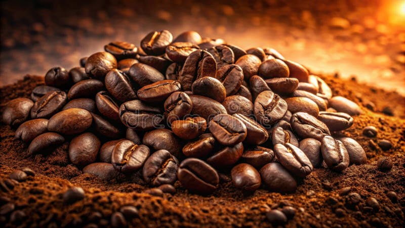 Aromatic Roasted Coffee Beans Resting on Ground Coffee. Generative AI ...