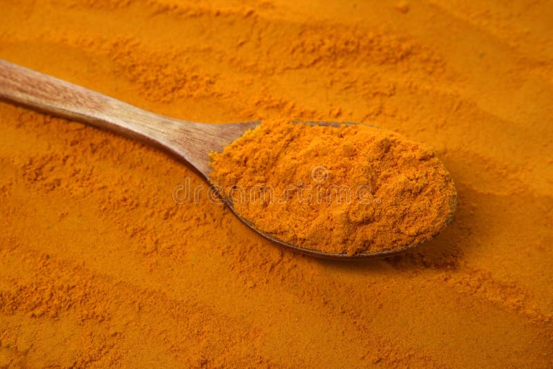 Aromatic Saffron Powder and Wooden Spoon, Closeup View Stock Image ...