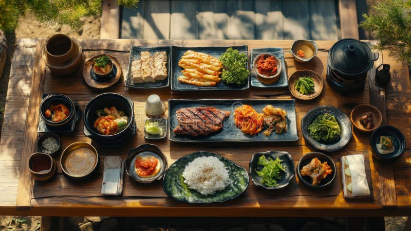 Aromatic and Savory Korean Cuisine Table Setting Stock Illustration ...