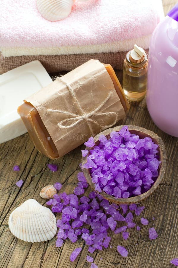 Aromatic Spa Set with Natural Sea Salt Stock Photo - Image of food ...