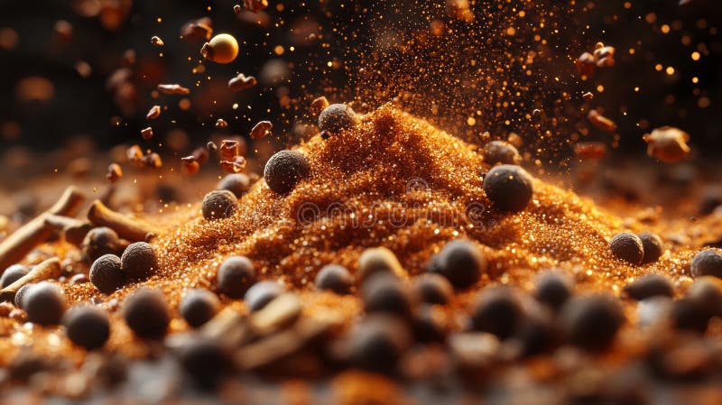 Aromatic Spice Explosion with Cinnamon and Allspice Against a Dark ...