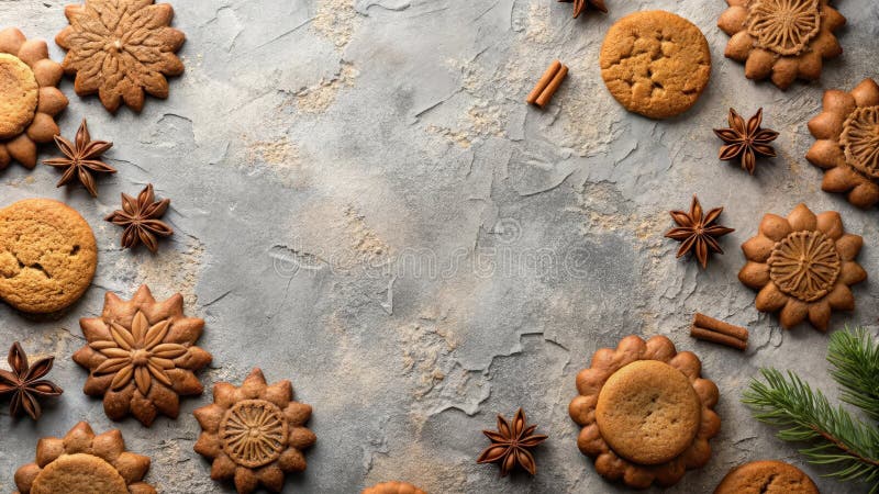 Aromatic Spiced Cookies and Star Anise on Textured Surface. Generative ...