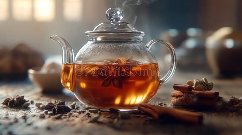 Aromatic Spiced Tea in a Glass Teapot Stock Illustration - Illustration ...