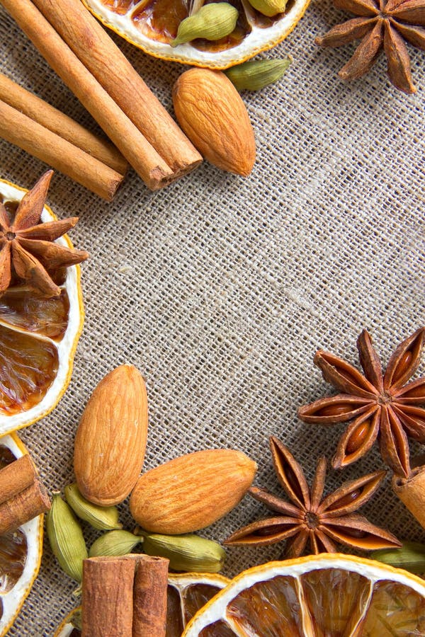 Aromatic spices background stock photo. Image of almond - 26754170