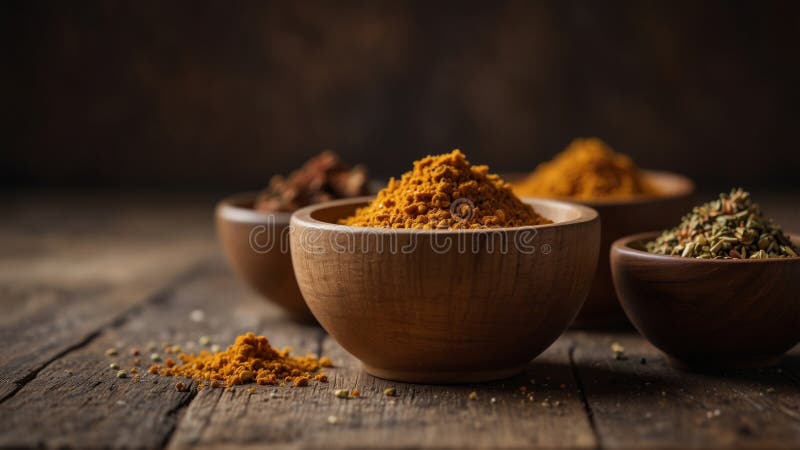 Aromatic Spices in Wooden Bowl on Rustic Table. Stock Image - Image of ...