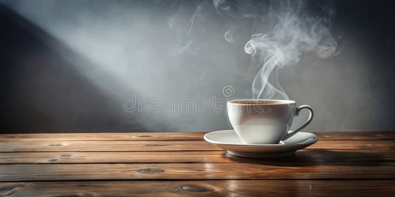 Aromatic Steam Rises from a Warm Beverage in a White Cup on a Rustic ...