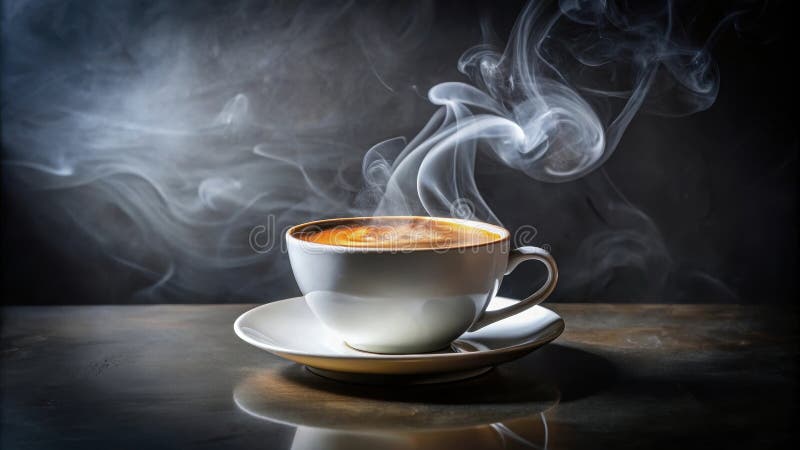 Aromatic Steam Rising from a Warm Cup of Coffee on a Dark Surface ...