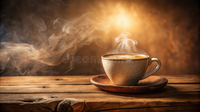 Aromatic Steam Rising from a Warm Cup of Coffee on Rustic Wood ...