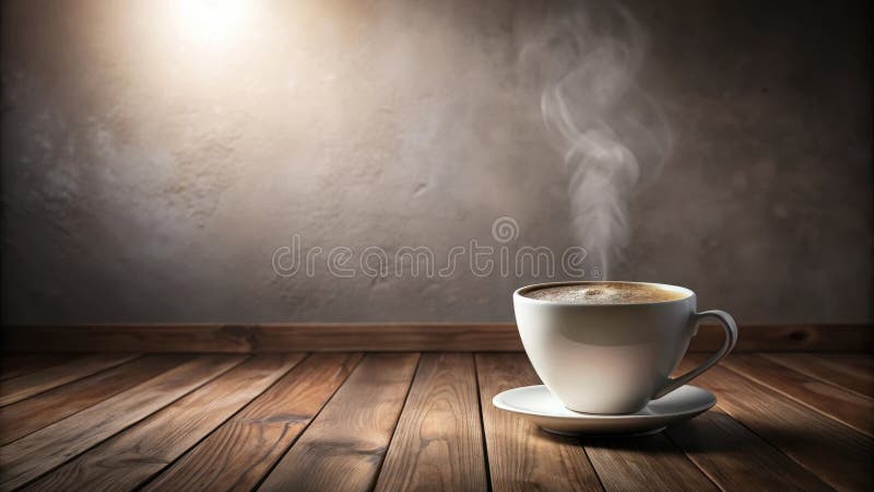 Aromatic Steam Rising from a Warm Cup of Coffee on Wooden Table ...