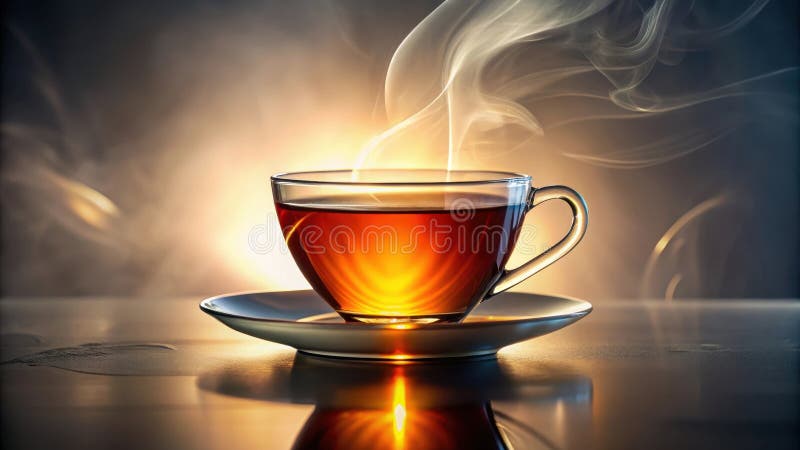Aromatic Steam Rising from a Warm Cup of Tea on a Polished Surface ...