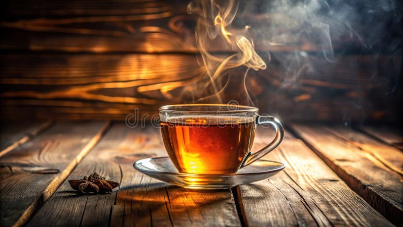 Aromatic Steaming Cup of Tea on Rustic Wooden Surface. Generative AI ...