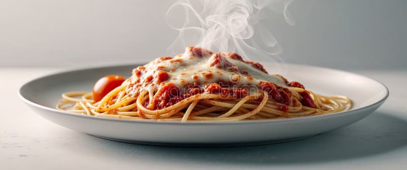 Aromatic Steaming Plate of Spaghetti with Tomato Sauce and Cheese Stock ...