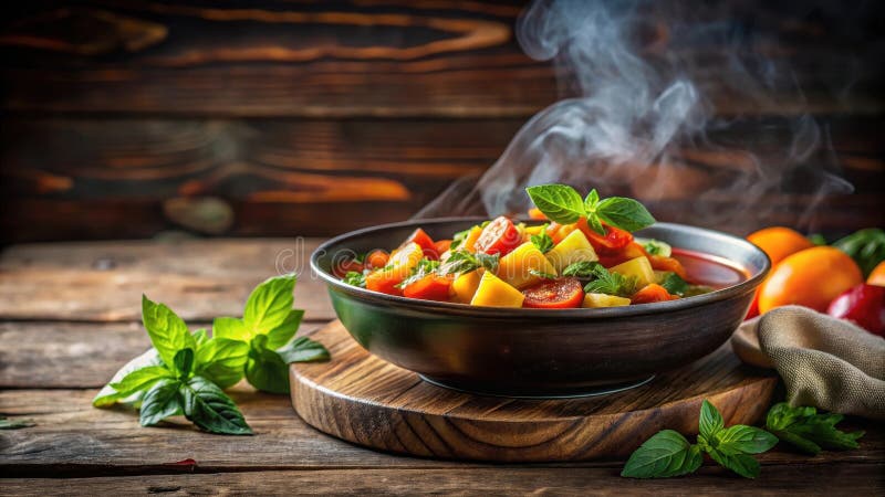 Aromatic Steaming Vegetable Stew in Rustic Bowl on Wooden Surface ...
