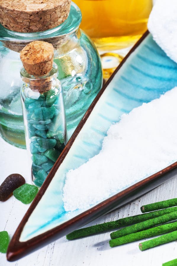 Aromatic Sticks, Sea Salt and Oil Stock Photo - Image of relaxing ...