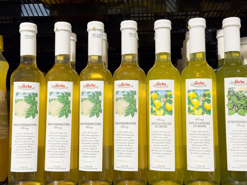 Aromatic Syrups with Elderflower and Lemon Essence on Display Editorial ...