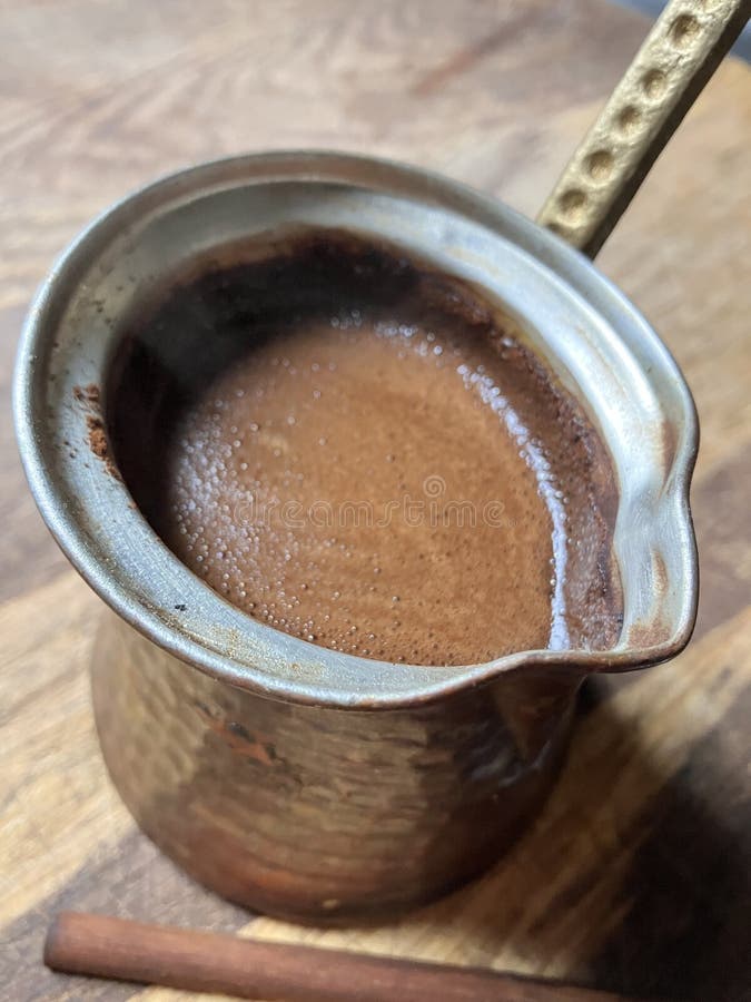 Aromatic Turkish Coffee in a Copper Cezve with Rich Foam Stock Photo ...